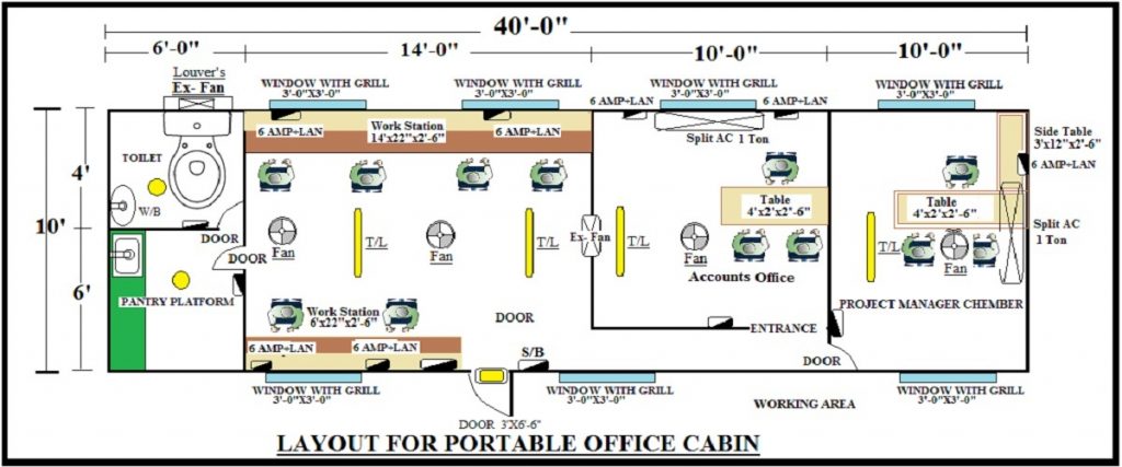 Porta Cabins, Portable Cabin, Office Cabin and Portable Toilet Layouts.